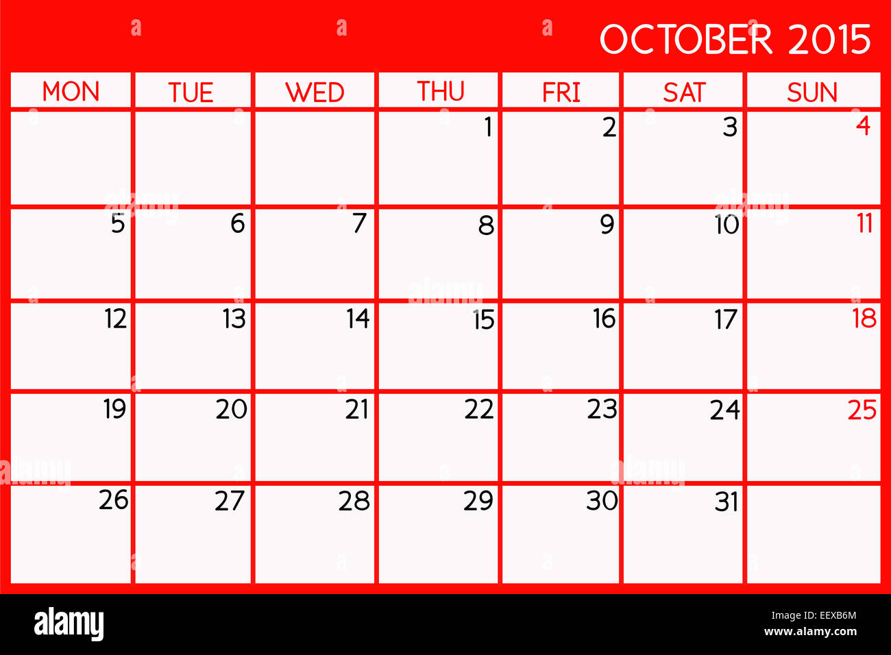 Blank Calendar of October, 2015 Stock Photo - Alamy