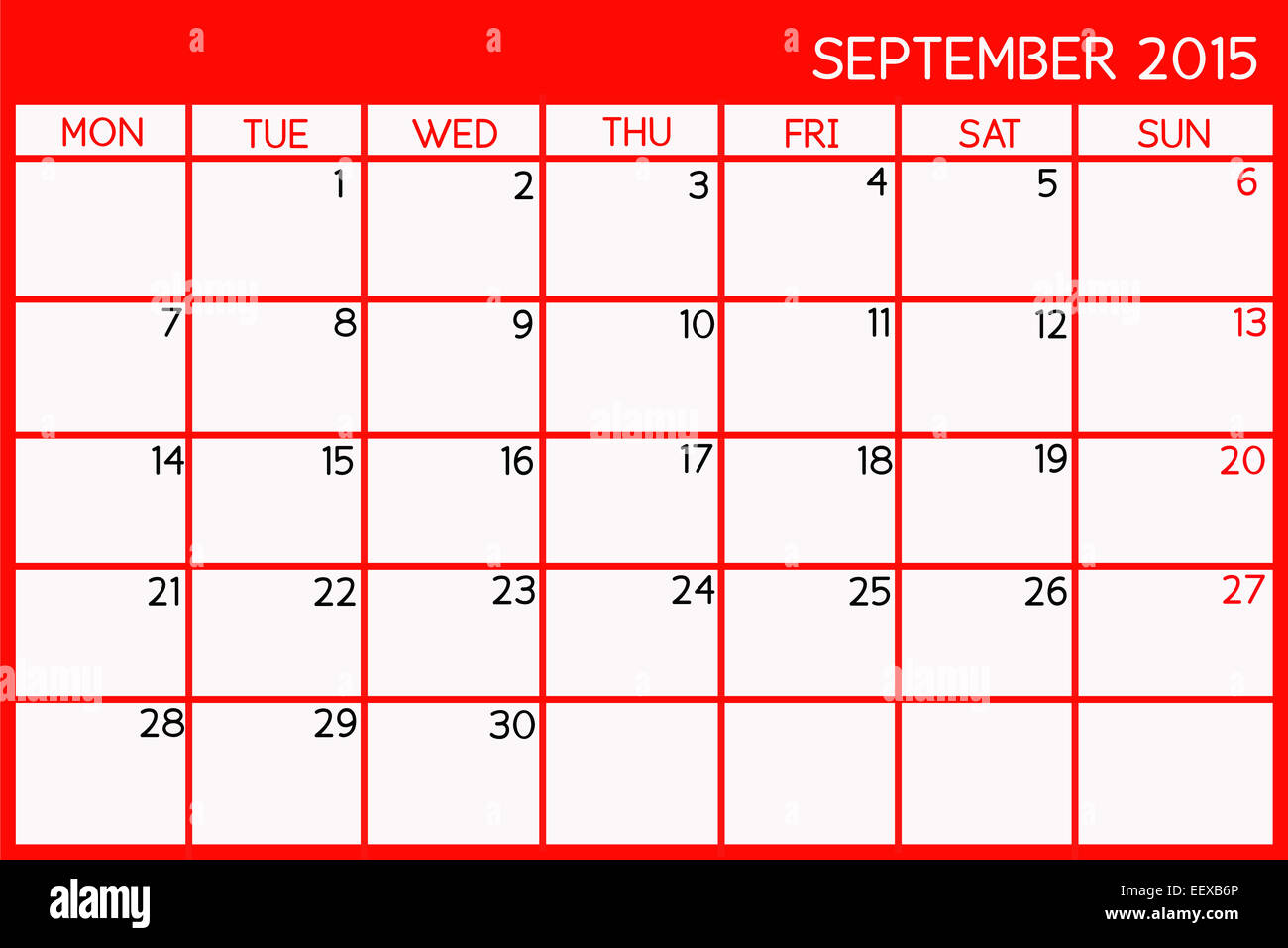 Blank Calendar of September, 2015 Stock Photo - Alamy
