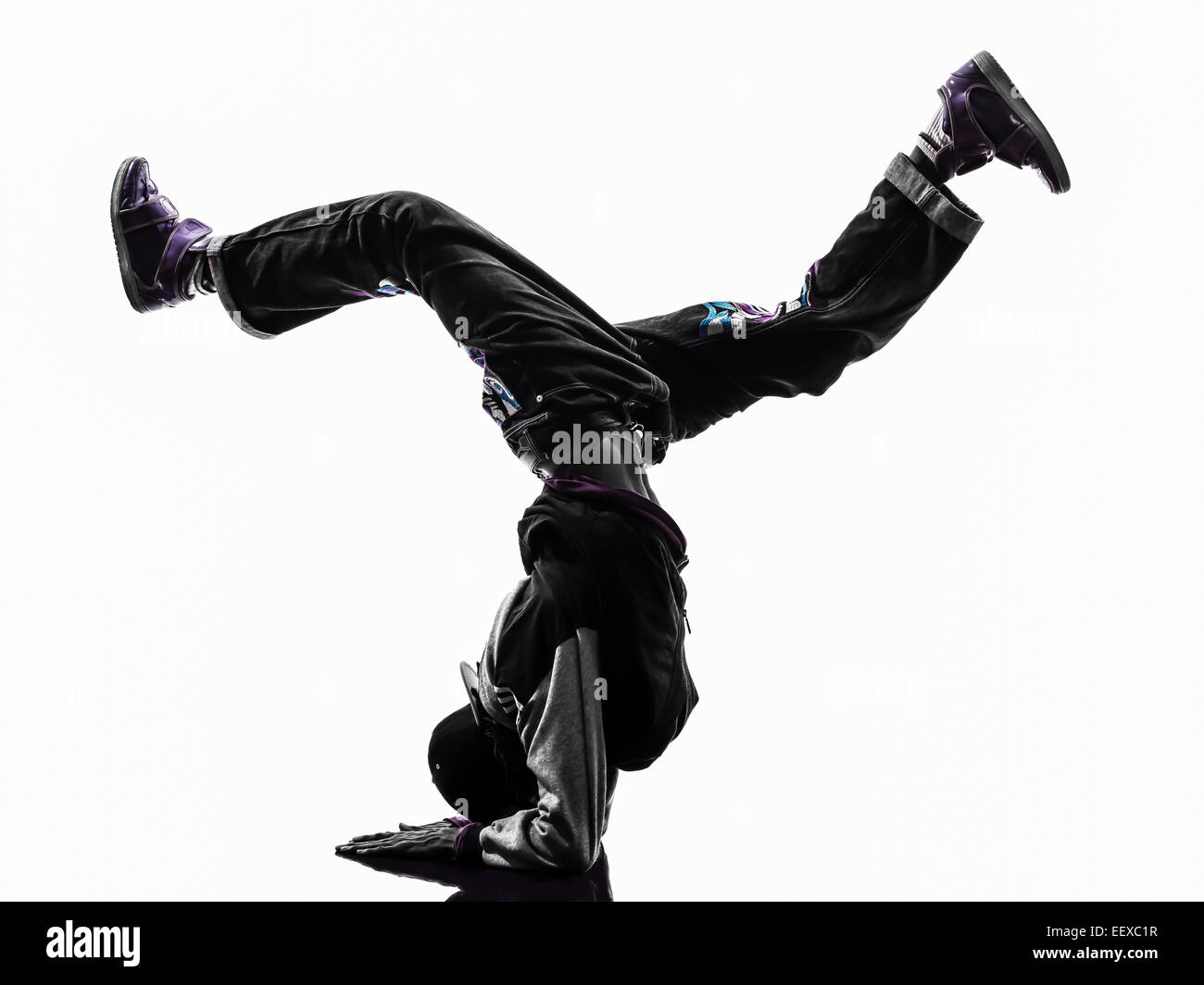 one hip hop acrobatic break dancer breakdancing young man handstand ...
