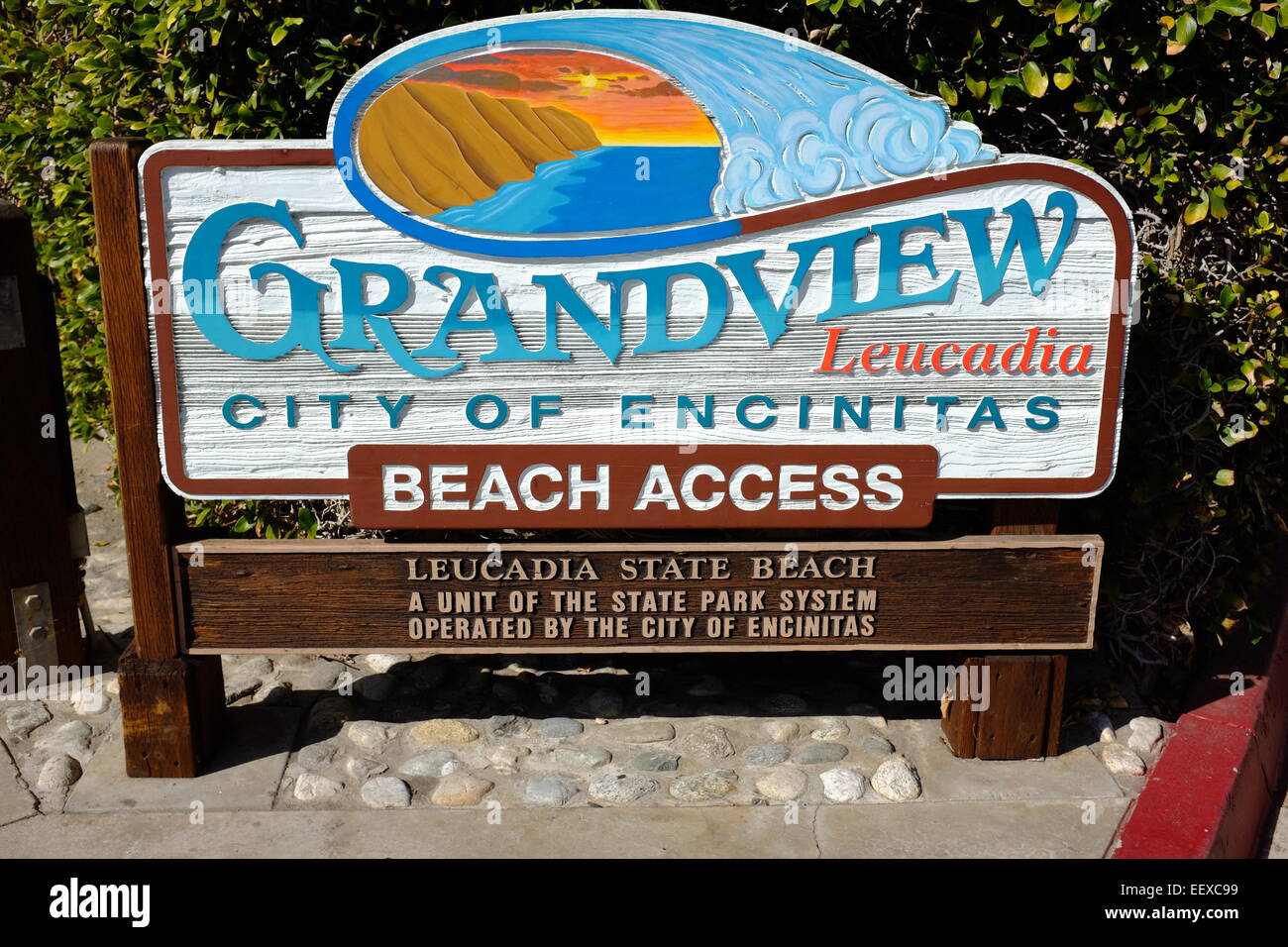 The sign at the Grandview surfing access in Encinitas, CA Stock Photo ...
