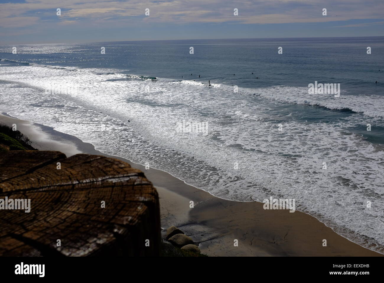 Surfing at the Grandview beach access in Encinitas, California Stock ...