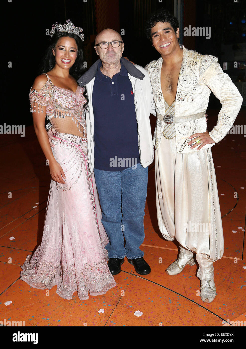 Phil Collins visits the cast of Broadway's "Aladdin" at the New ...