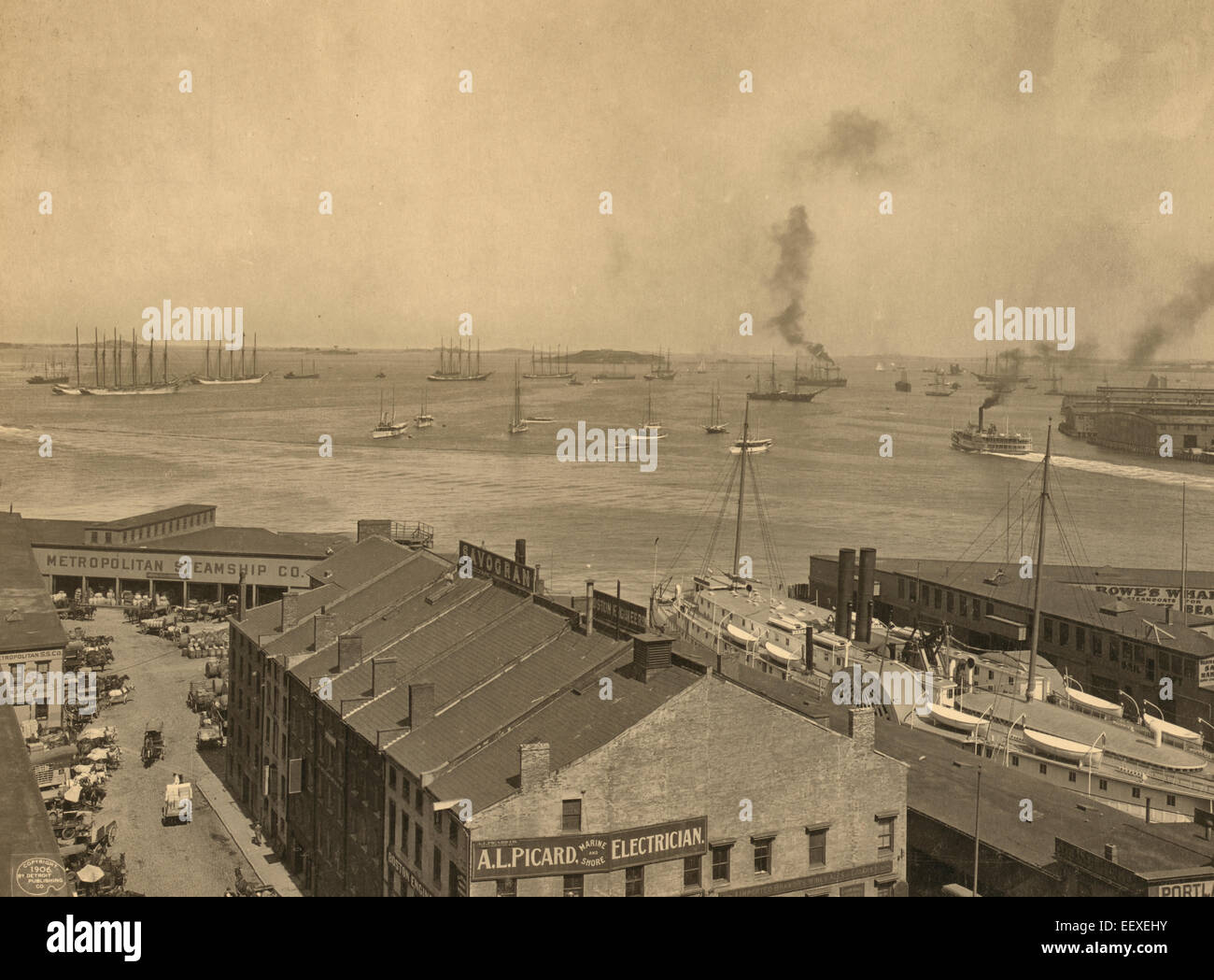 Bird's-eye view of waterfront, Boston, Massachusetts, circa 1900 Stock ...