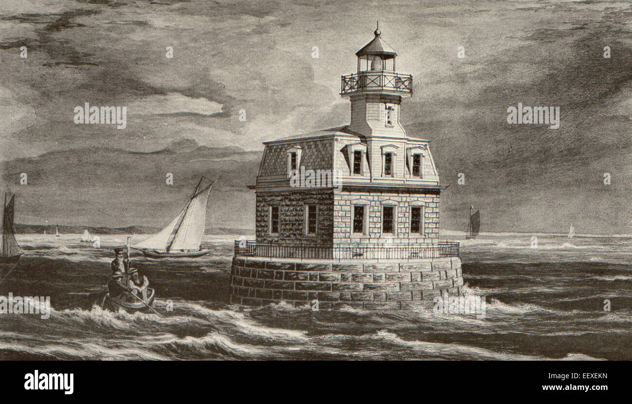 Fourth Order Lighthouse at Penfield Reef, Long Island Sound, circa 1874 ...