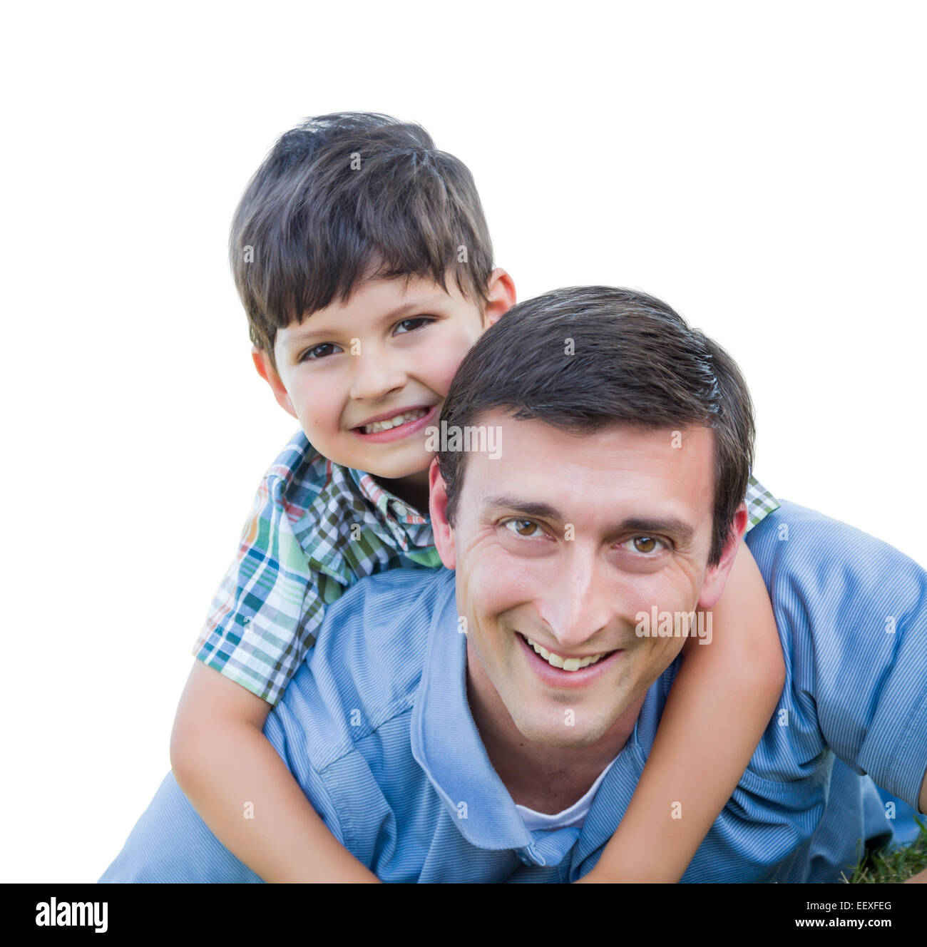 Happy Father and Son Piggyback Isolated on a White Background Stock ...