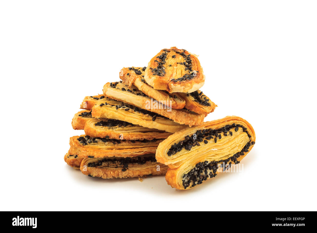 Stack of Crispy Butterfly Pie on white background Stock Photo - Alamy