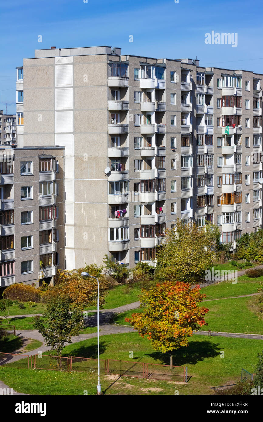 Sleeping dormitory old urban area of mass building in style of Soviet ...