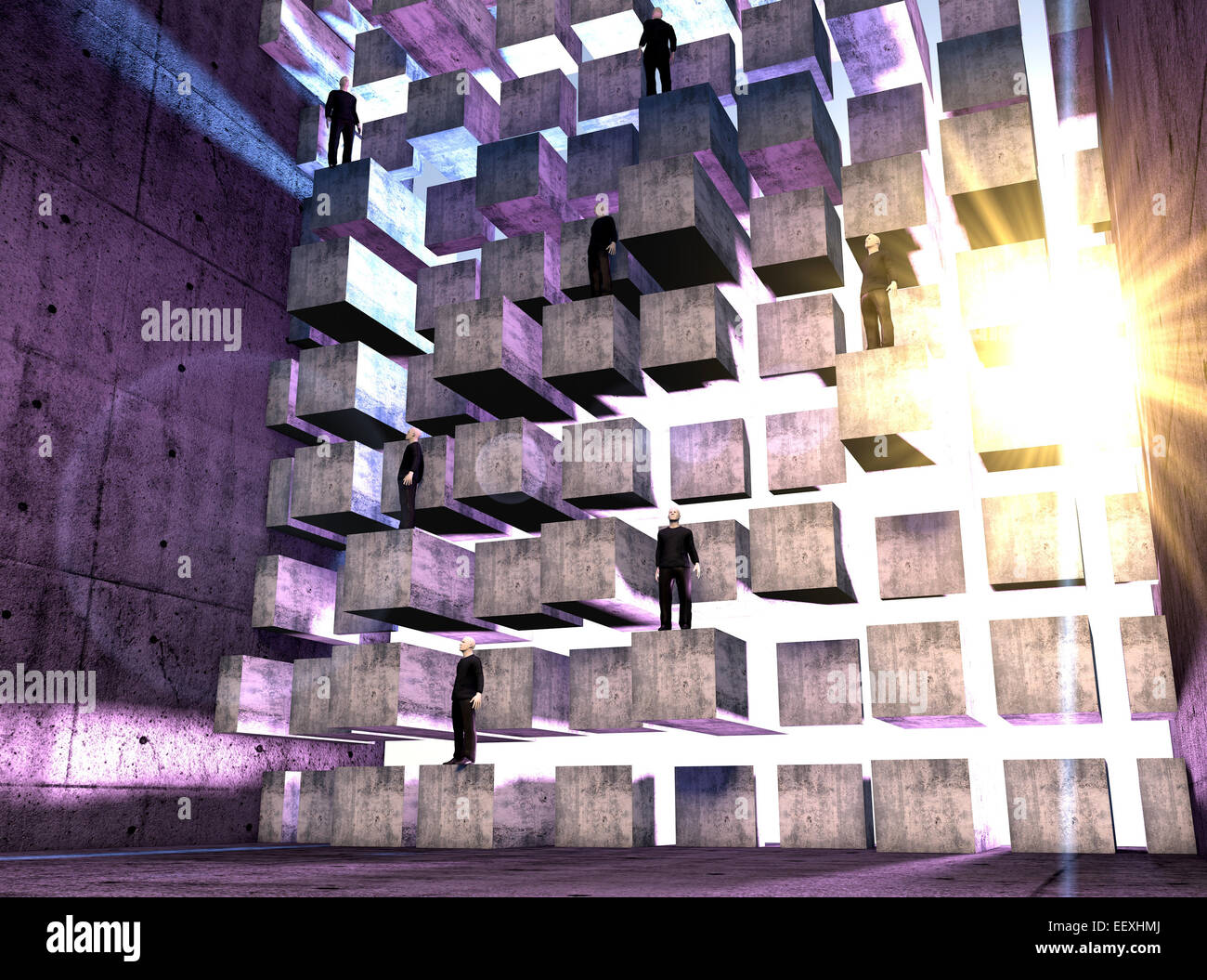 Group of tiny people sitting on wall. Conceptual illustration Stock ...