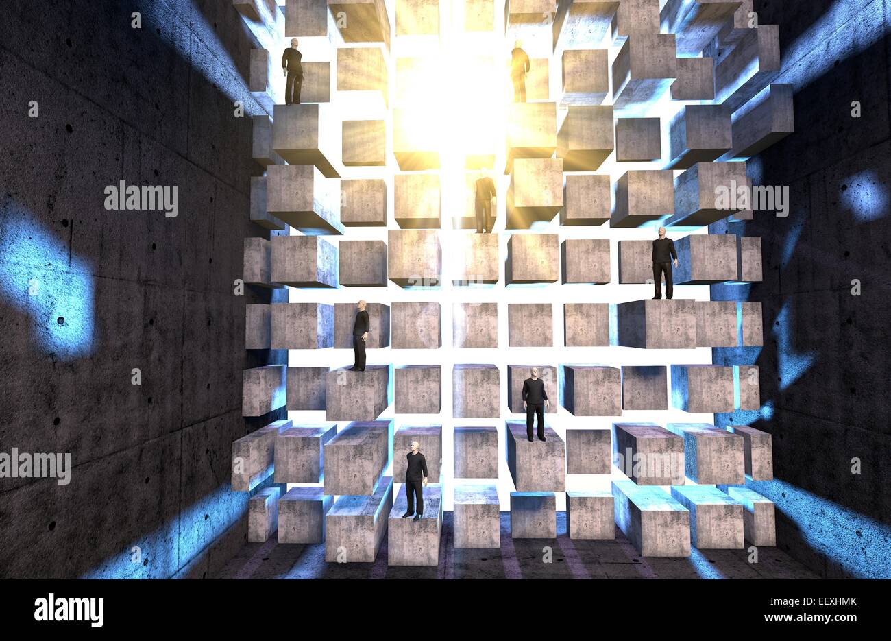 Group of tiny people sitting on wall. Conceptual illustration Stock ...