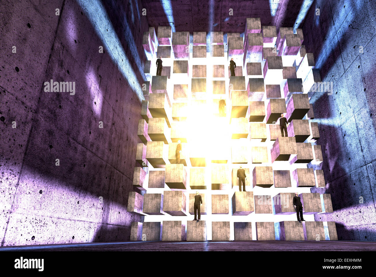 Group of tiny people sitting on wall. Conceptual illustration Stock ...