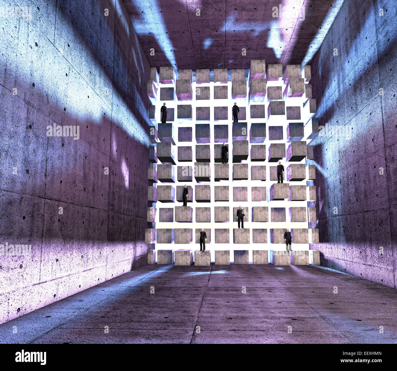 Group of tiny people sitting on wall. Conceptual illustration Stock ...