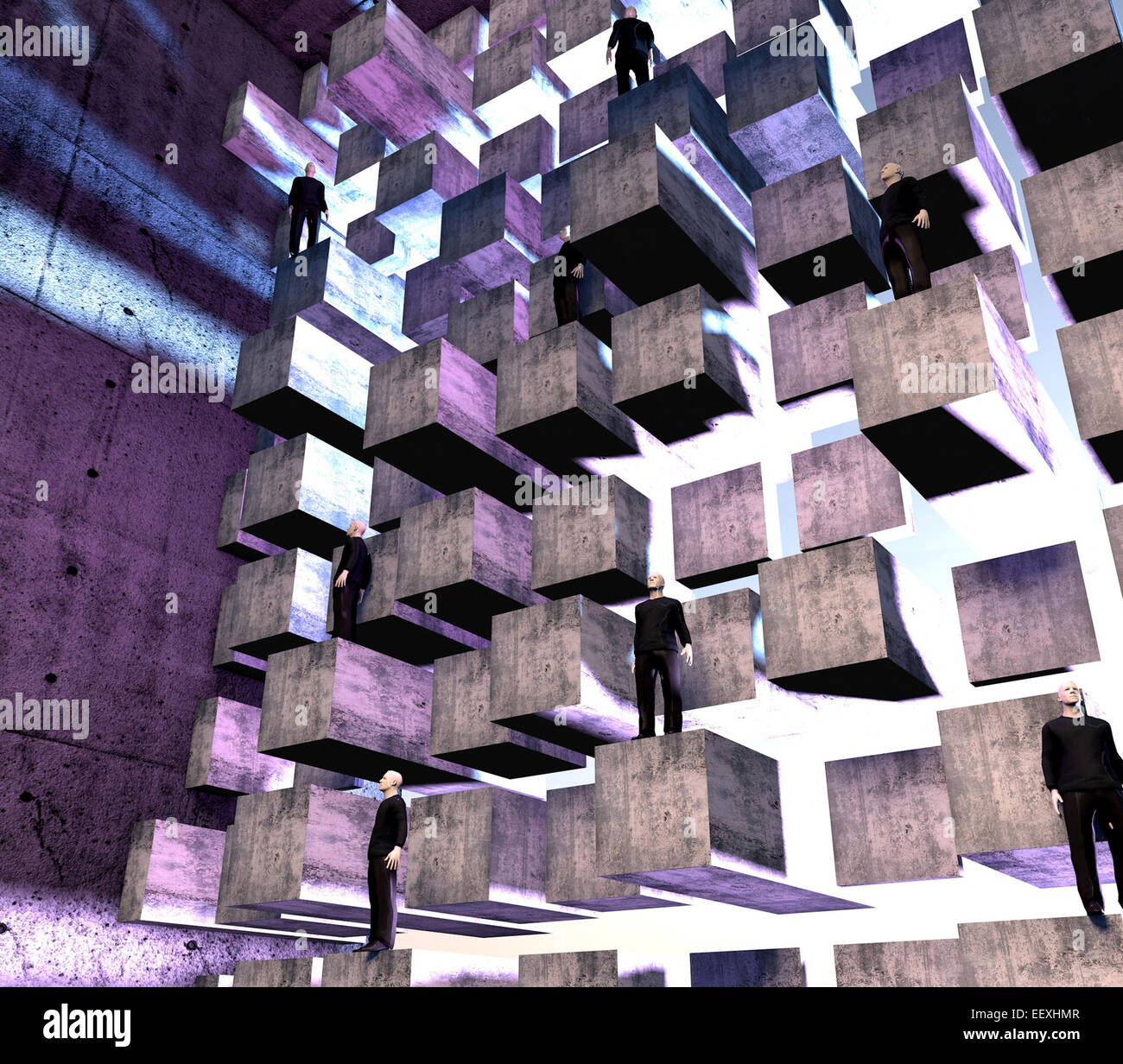 Group of tiny people sitting on wall. Conceptual illustration Stock ...