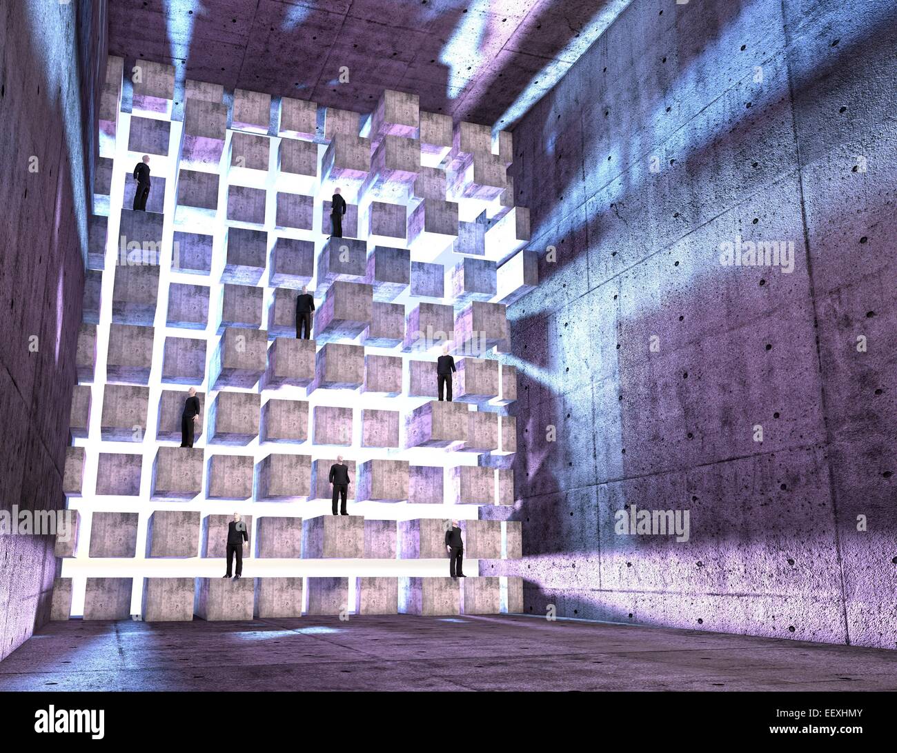 Group of tiny people sitting on wall. Conceptual illustration Stock ...