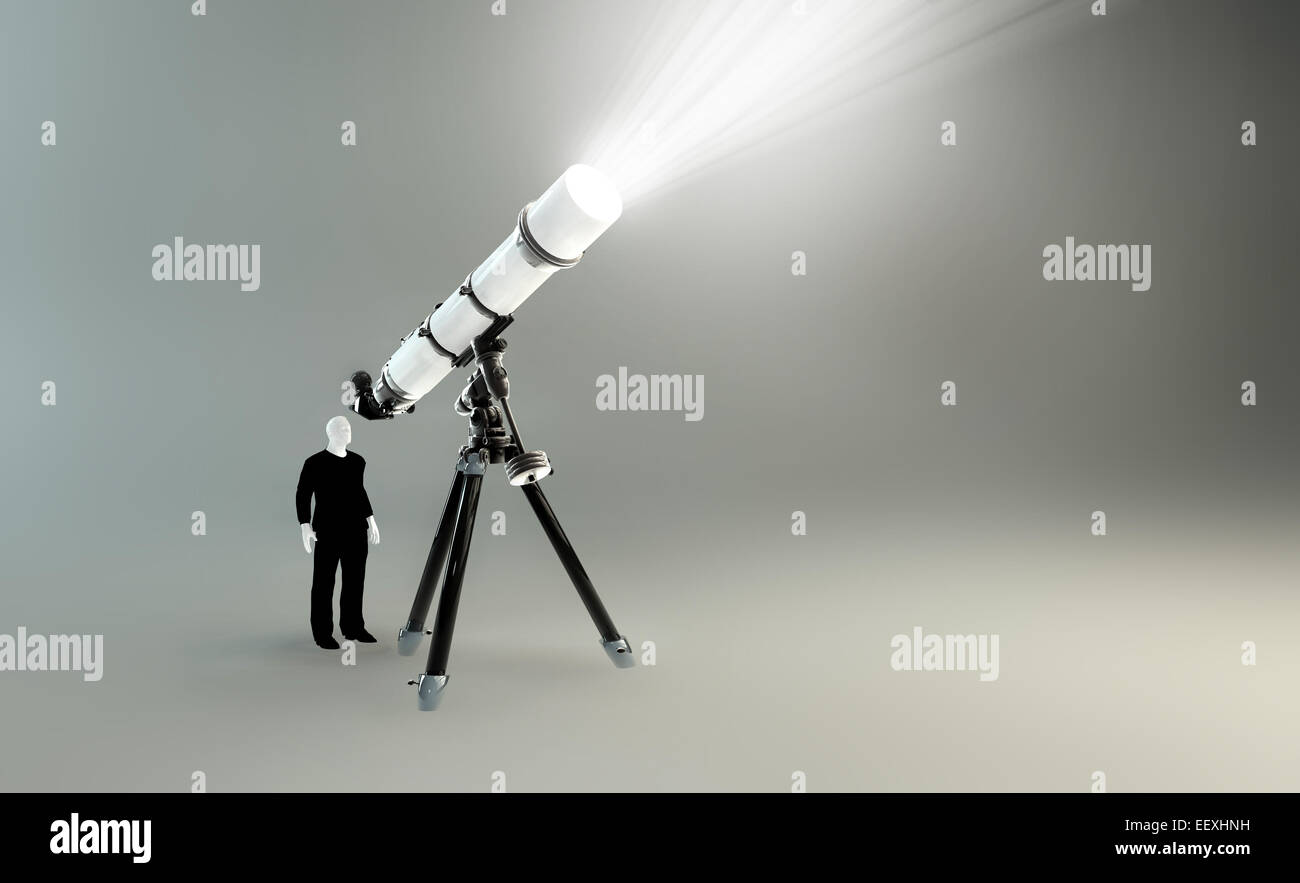 Man looking through a telescope Stock Photo - Alamy