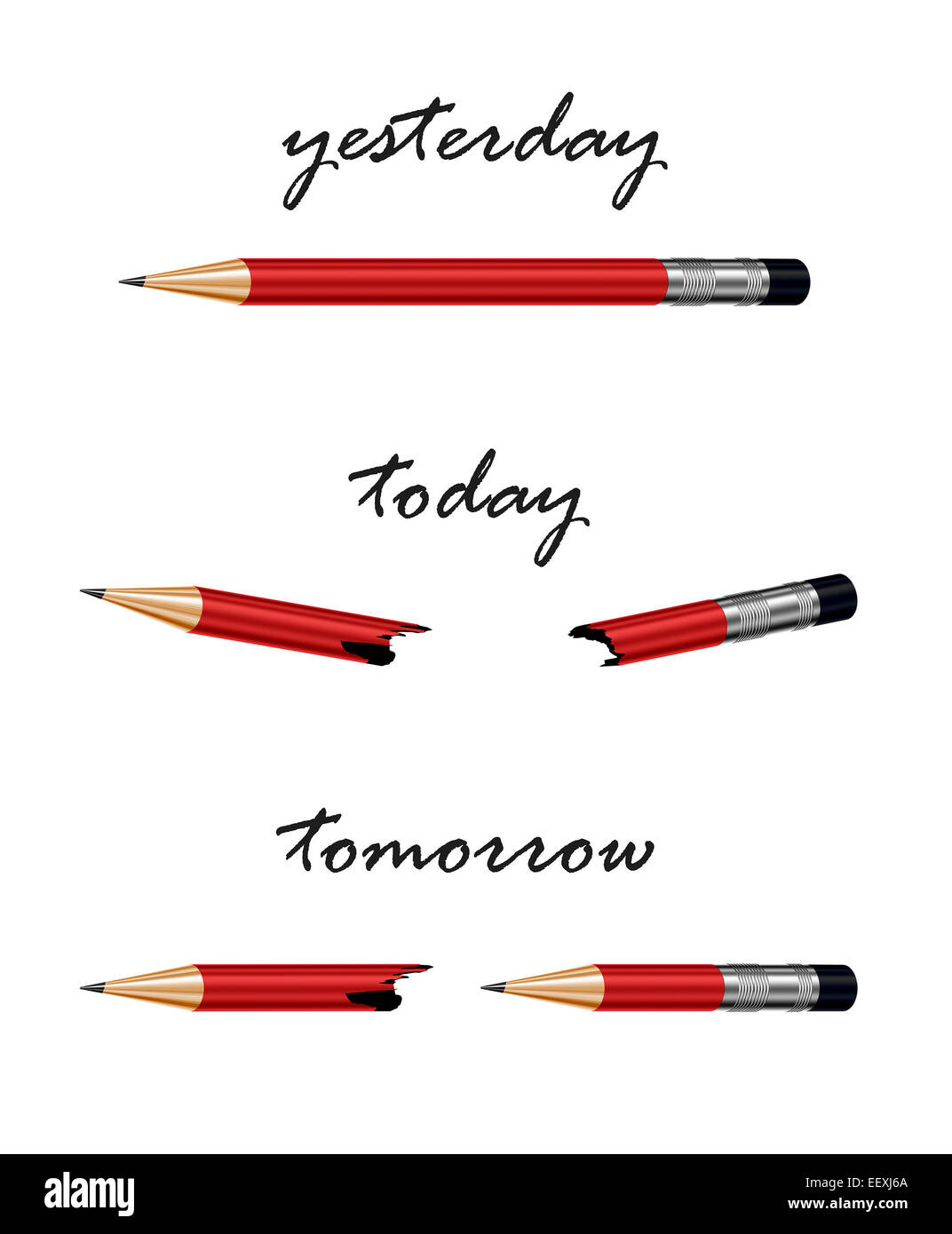 Red pencil with words tomorrow, today and yesterday. Conceptual ...