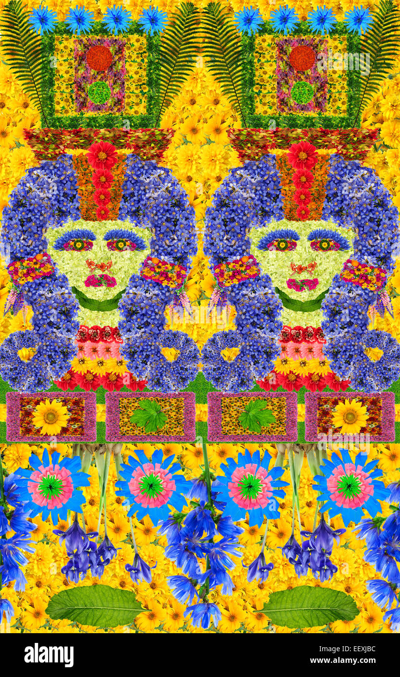 The Egyptian mosaic on pyramid walls stylization made from flowers ...