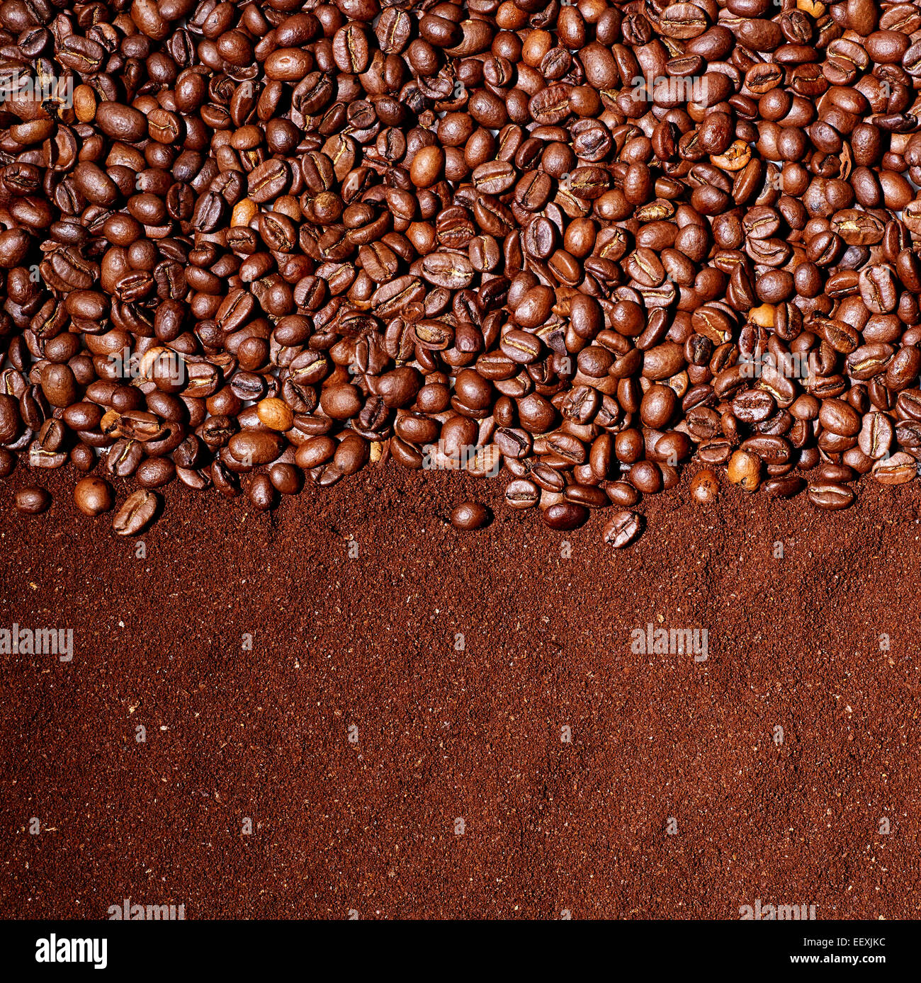 Ground coffee and roasted coffee beans Stock Photo - Alamy