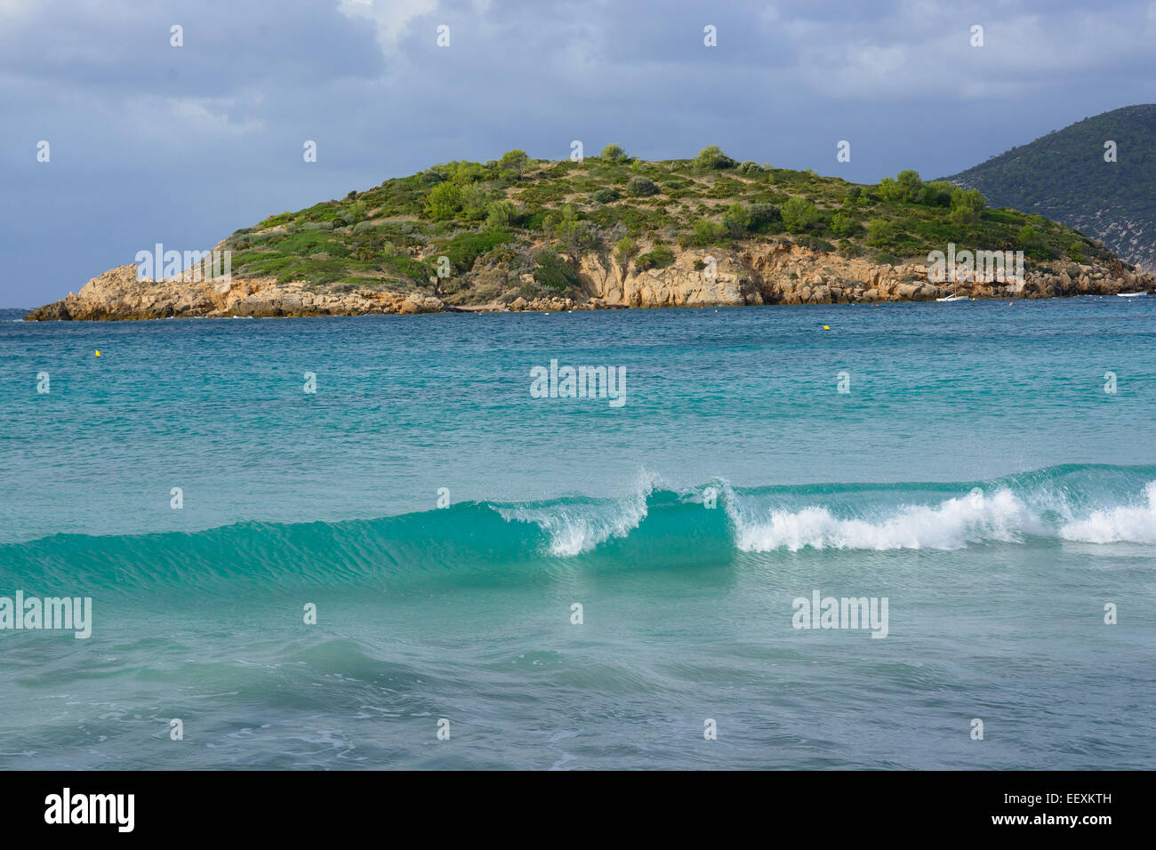 Breaking wave on Sant Elm beach, Andratx, Majorca, in October Stock ...