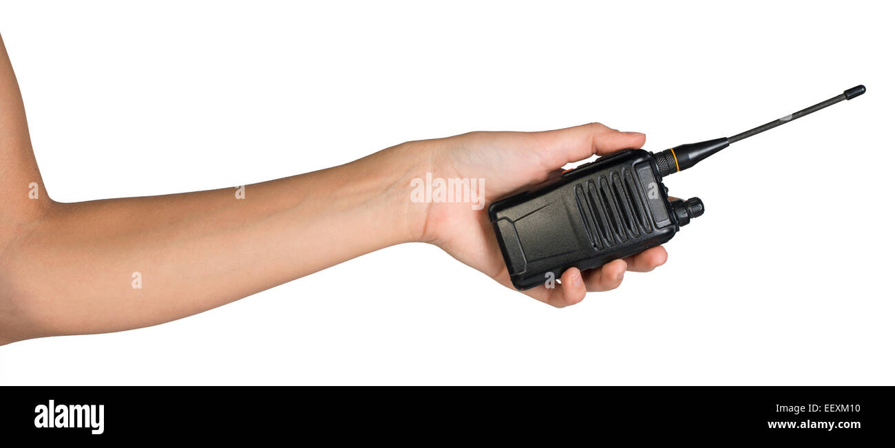 Female hand holding portable radio transmitter Stock Photo - Alamy
