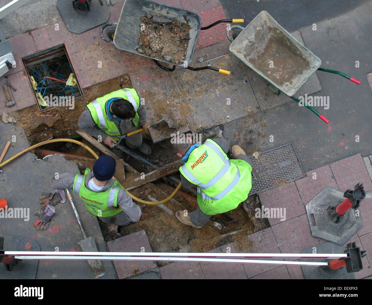 Aerial view of Murphy Cable layers installing underground cables by ...