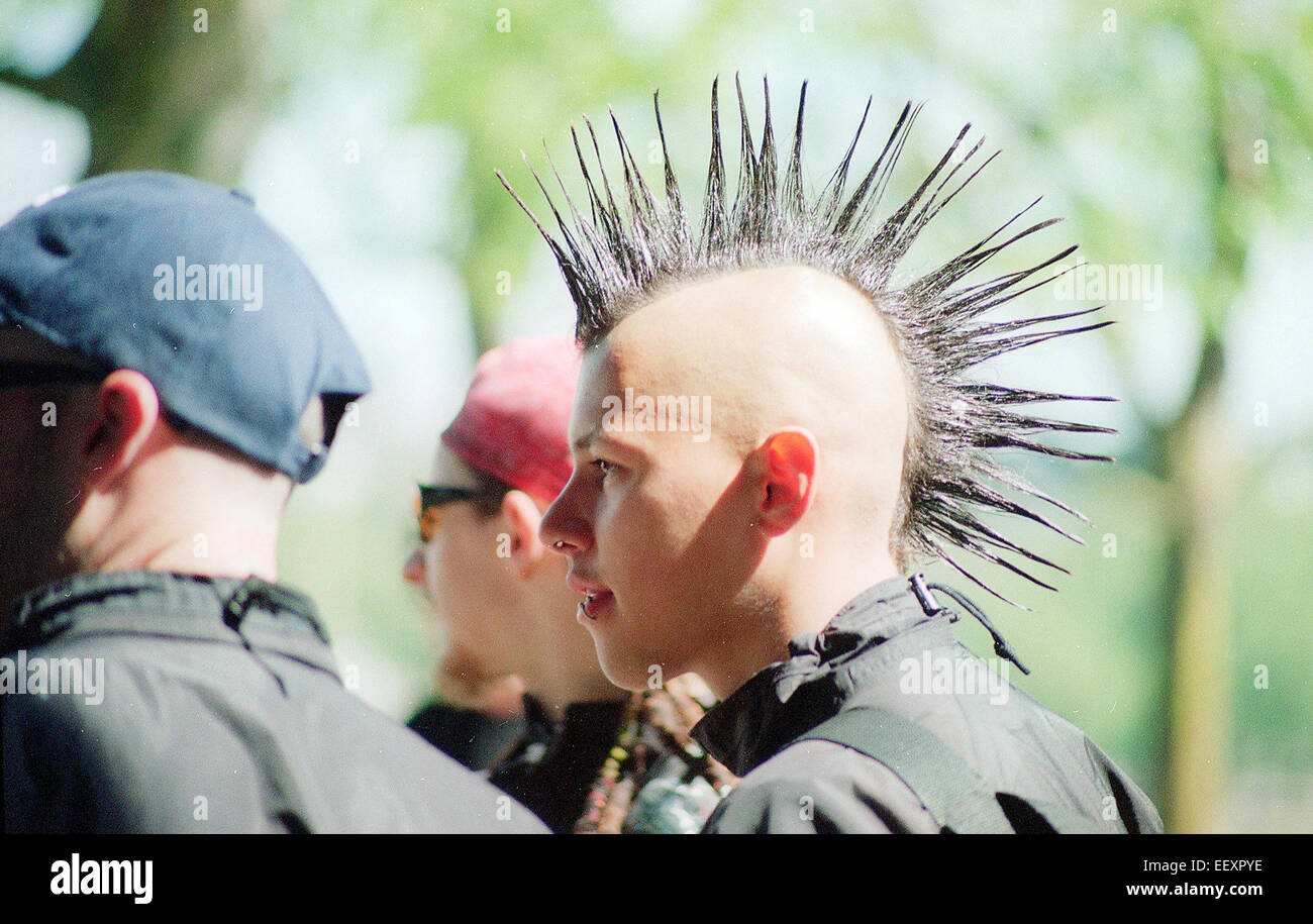 Mayday protests 2003 youth wth mohican haircut Stock Photo - Alamy