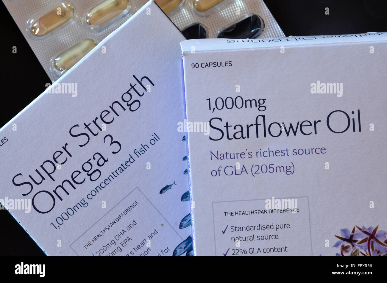 Healthspan Starflower Oil and Omega 3 Tablets Stock Photo - Alamy