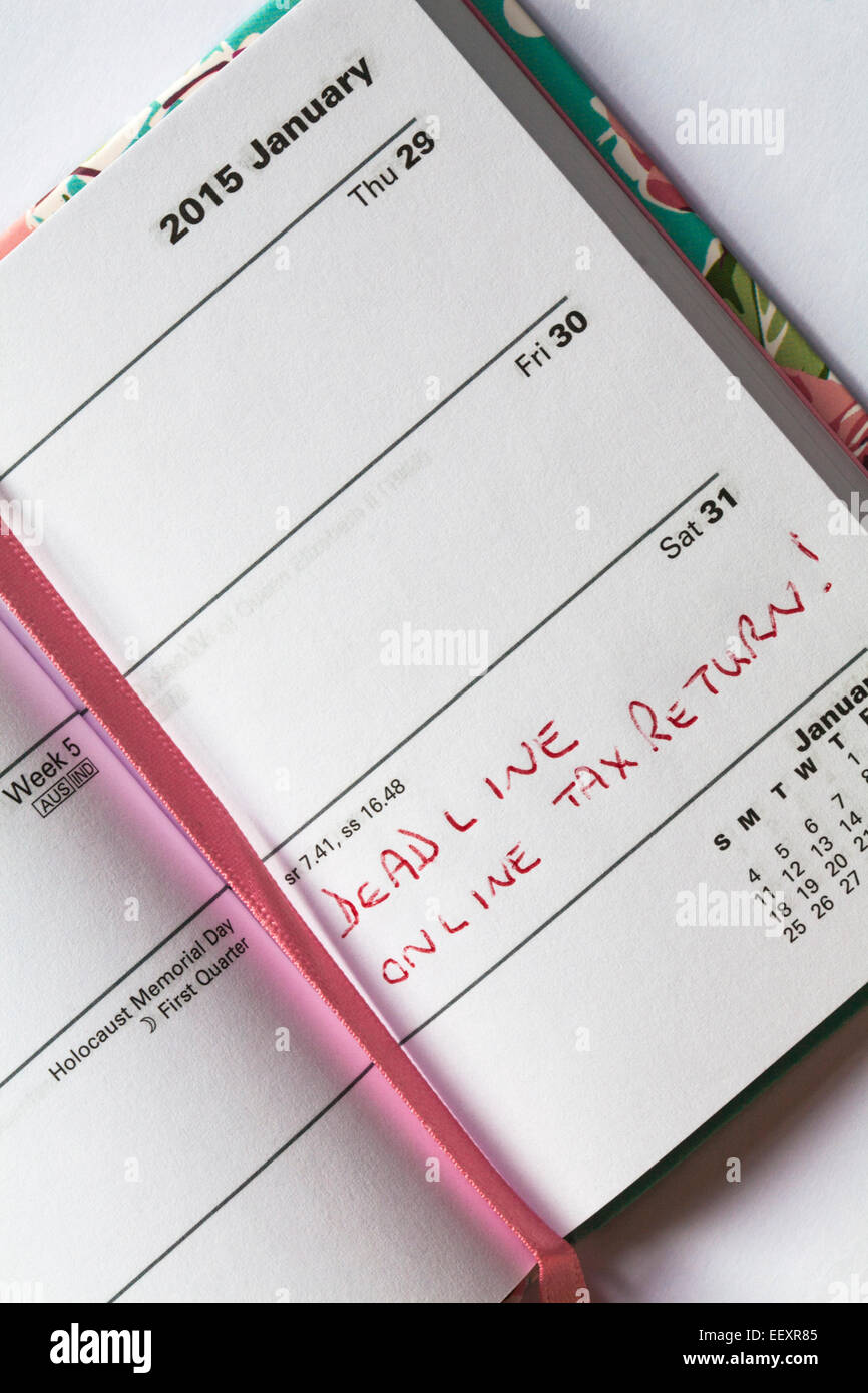 2015 diary open on page for Saturday 31 January with note written in ...