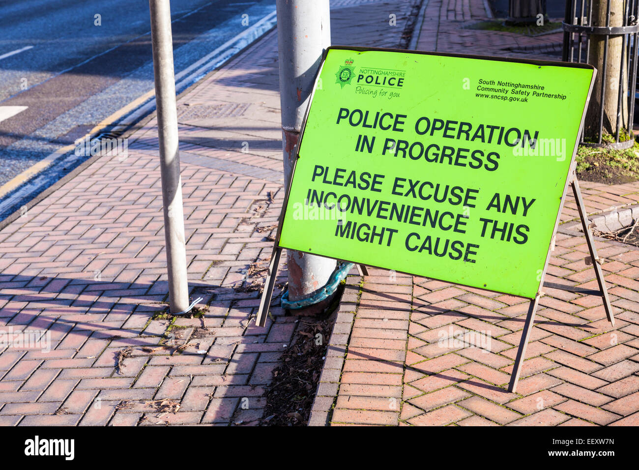 Police operation in progress sign, Nottinghamshire, England, UK Stock ...