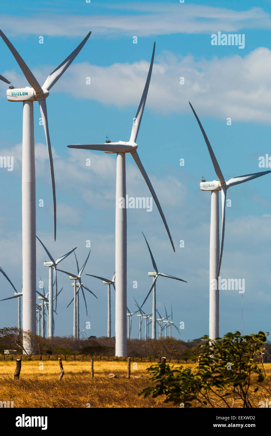 Some of the 30 wind turbines at the Amayo Project by Lake Nicaragua ...