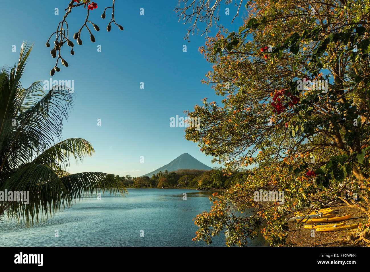 Lakeside scene & canoes at Merida in island's SE corner & Concepcion ...