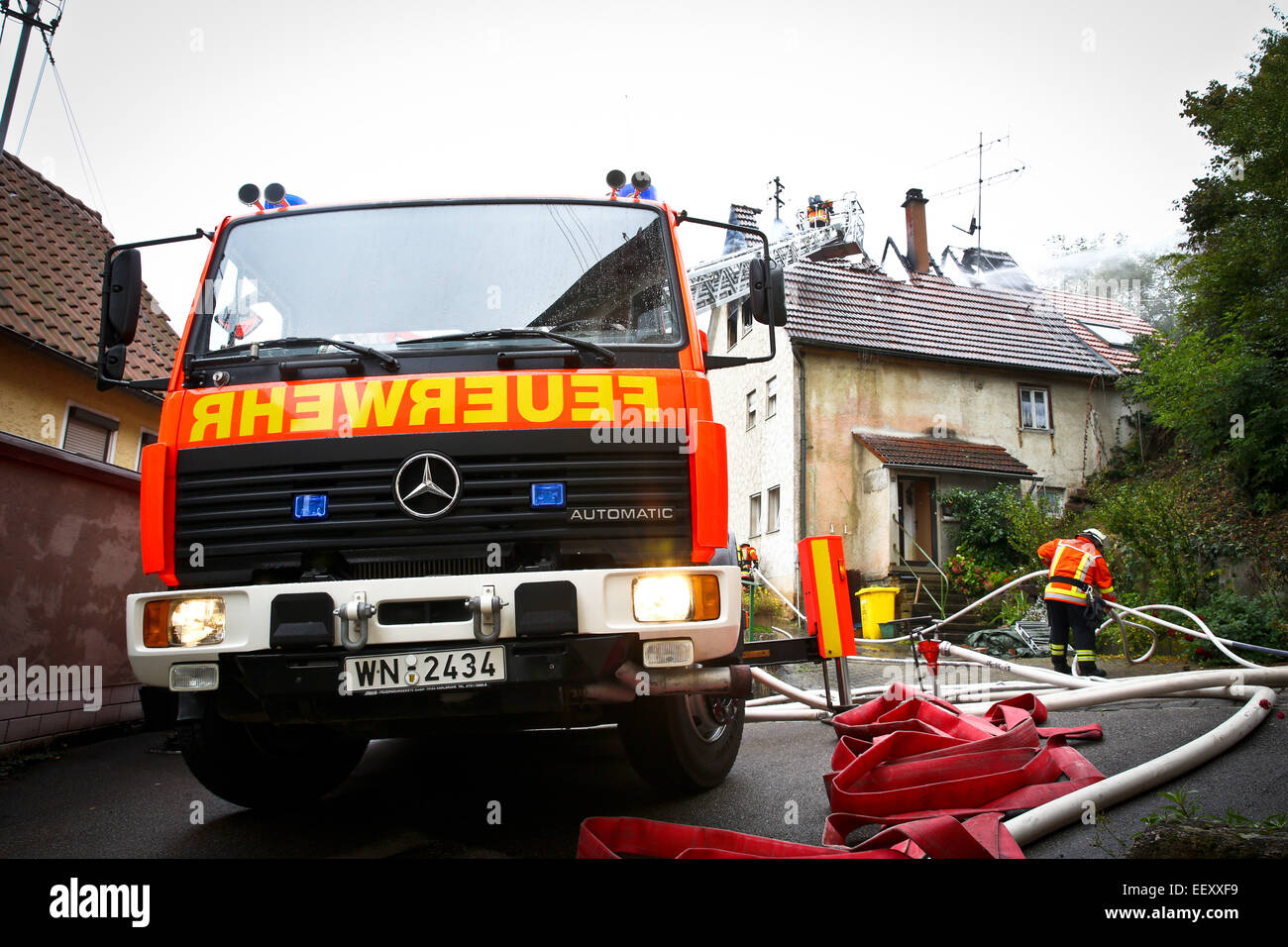 Dwelling fire, Oppenweiler, Germany, Oct. 6, 2014 Stock Photo - Alamy