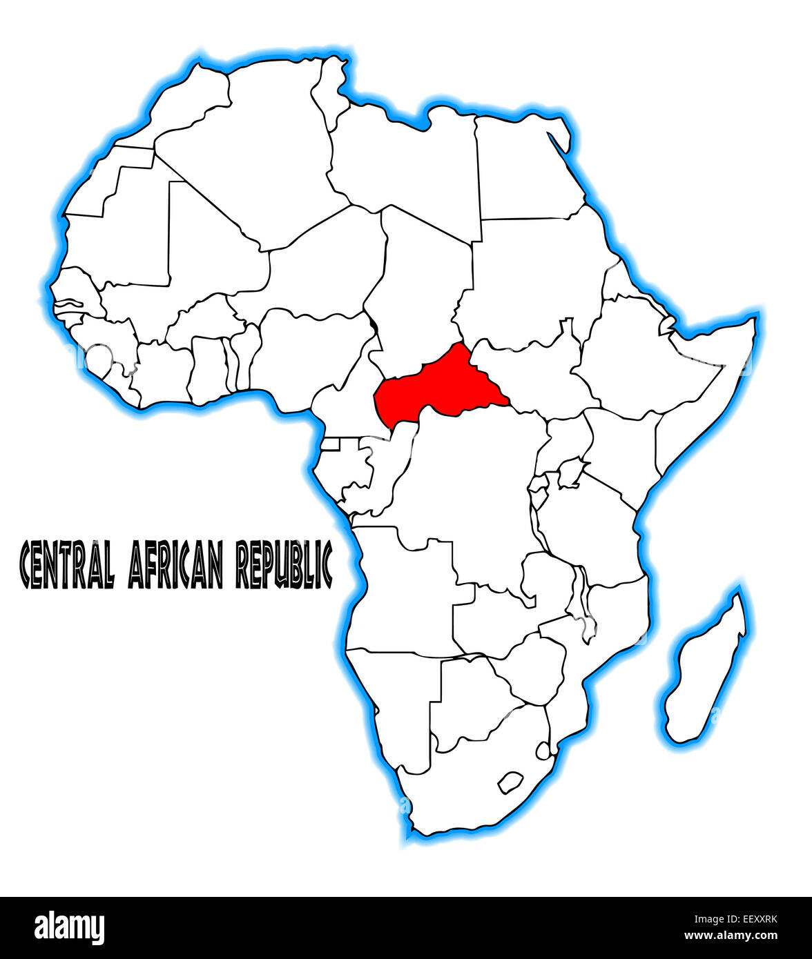 Central African Republic outline inset into a map of Africa over a ...