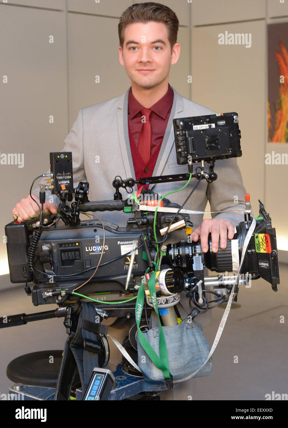 Actor Max Koenig behind a camera in Leipzig, Germany, 22 January 2015 ...