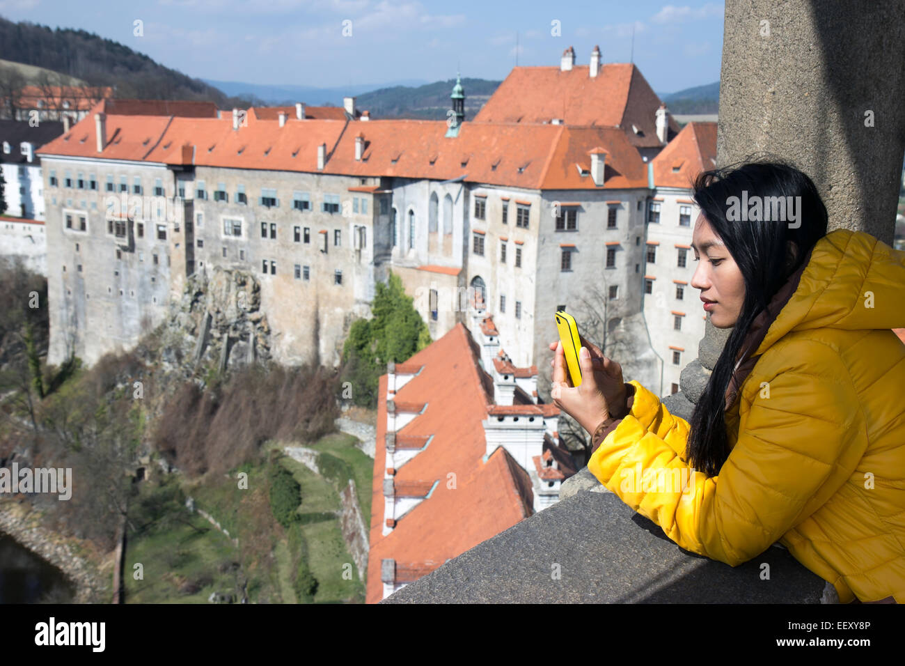 young woman on the lookout castle Stock Photo - Alamy