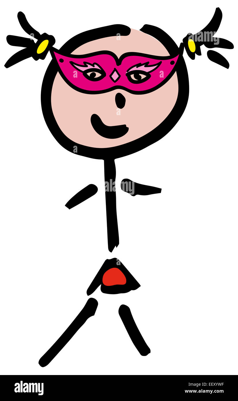 happy carnival, drawing girl with masks pink Stock Photo - Alamy