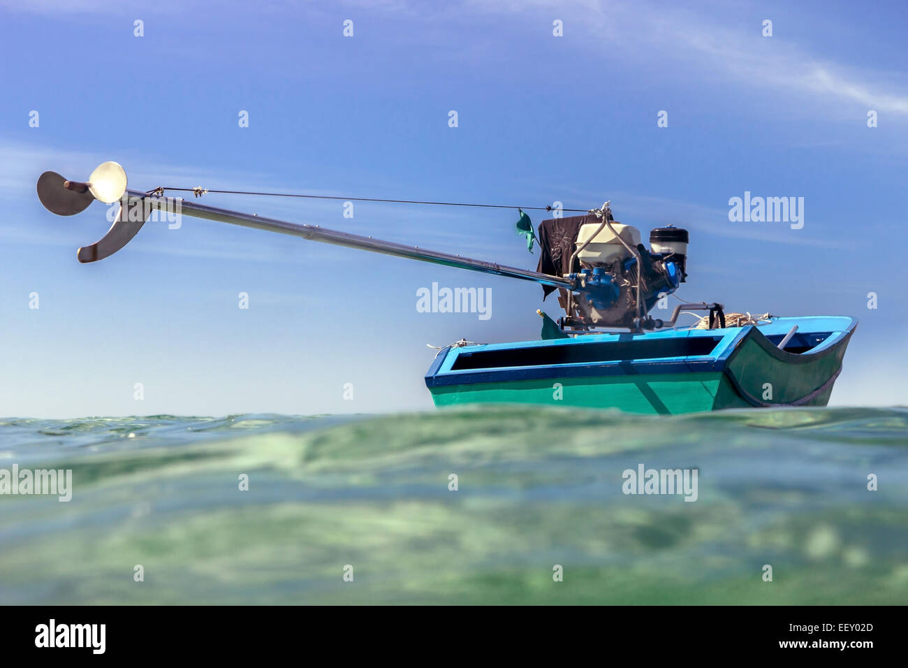 motorboat with a long rod with a propeller at sea Stock Photo - Alamy