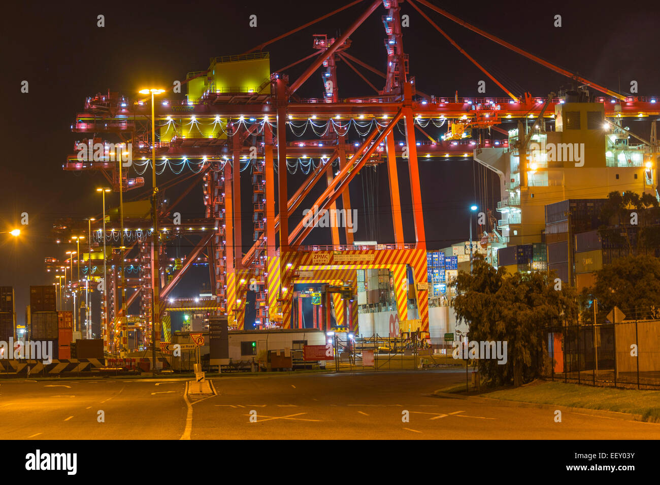 shipping containers on docks in yard stacked tractor for moving the ...