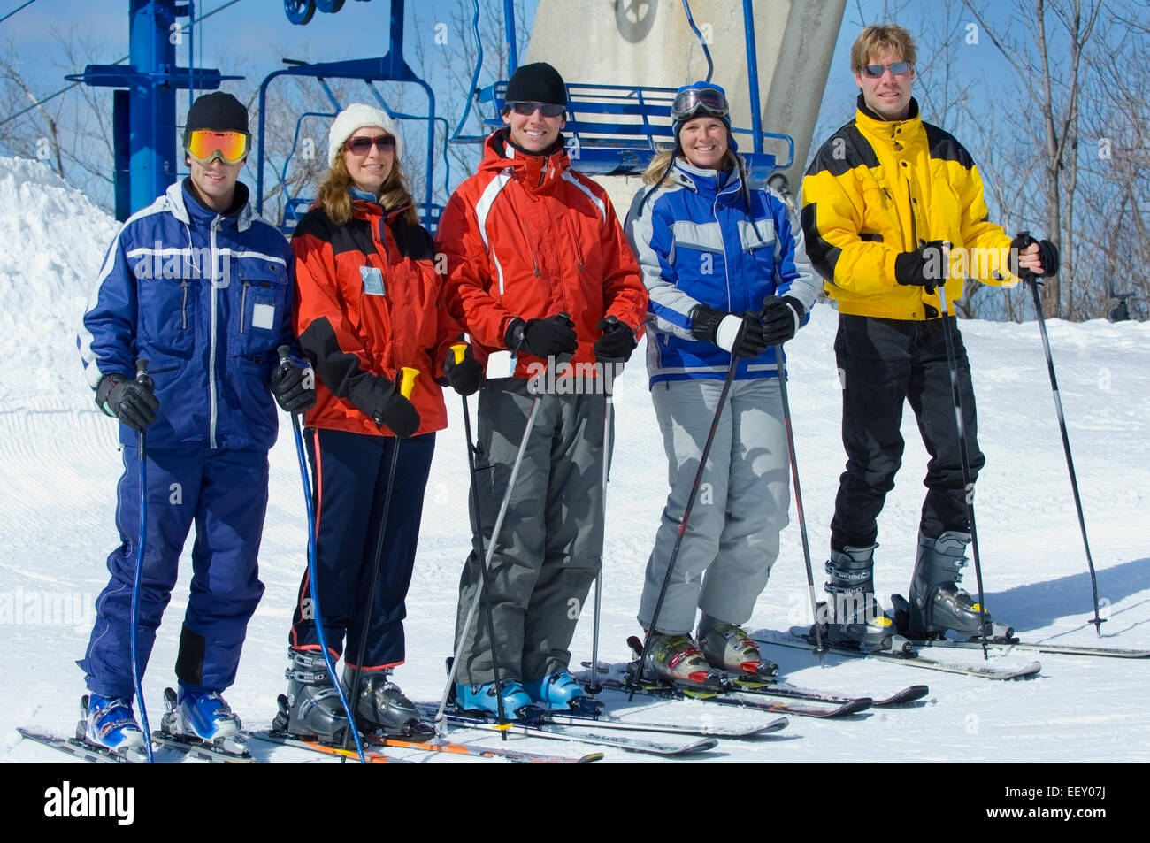 Friends skiing together Stock Photo - Alamy