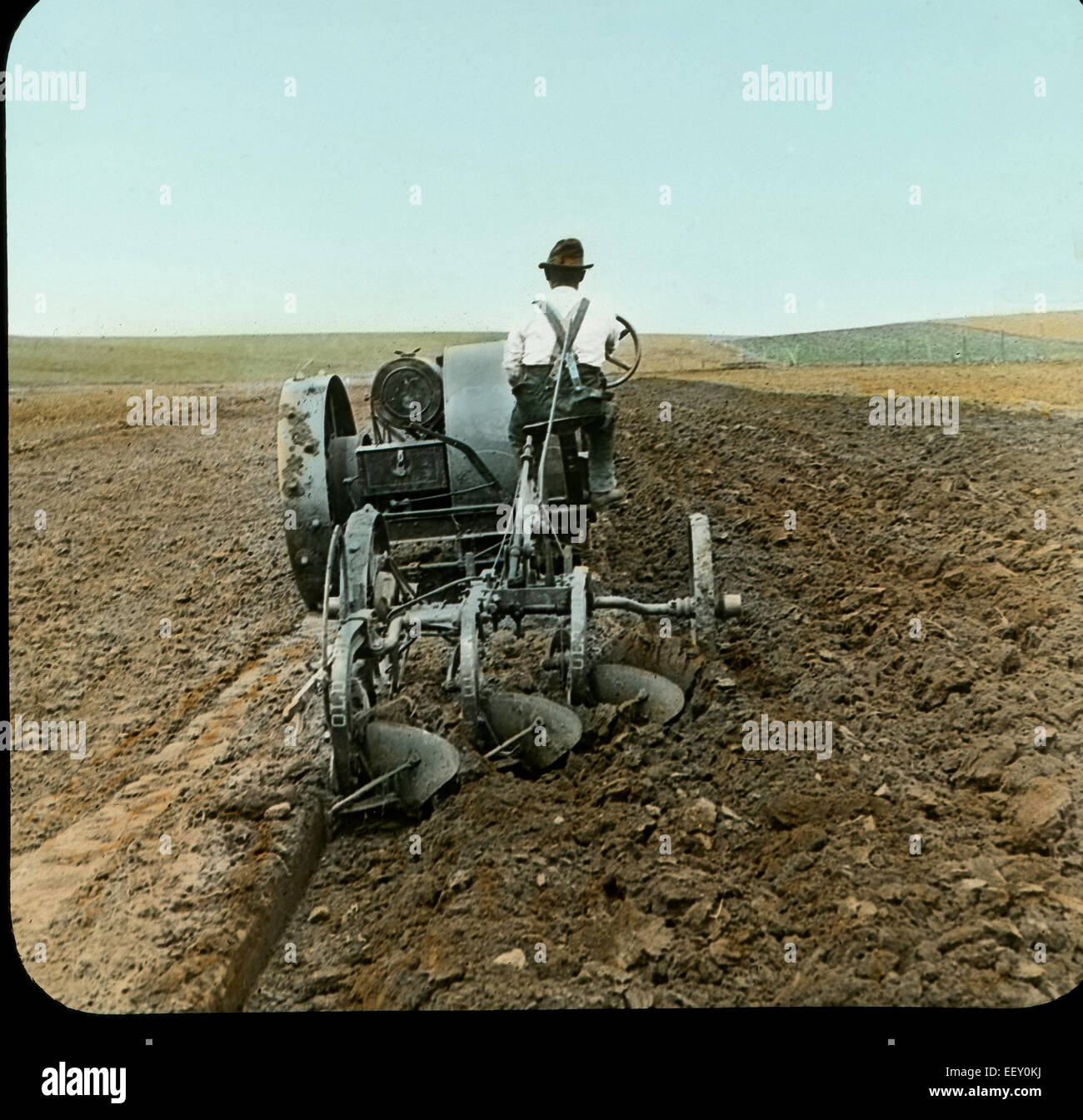 Plowing Prairie Soil with Tractor, South Dakota, USA, Magic Lantern ...