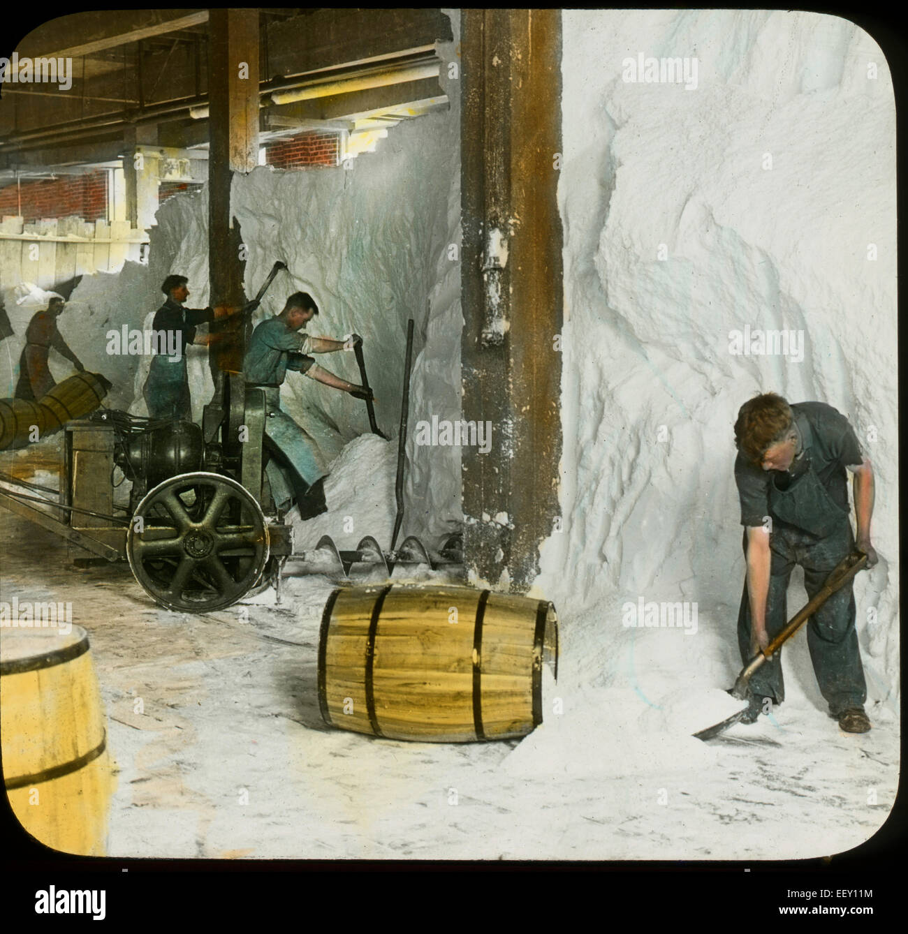 Workers Packing Salt in Barrels, St. Clair, Michigan, USA, Magic ...