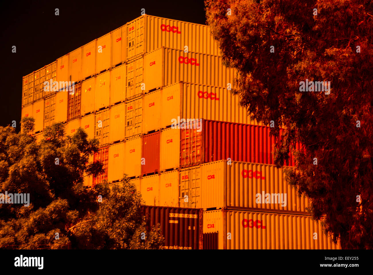 shipping containers on docks in yard stacked tractor for moving the ...