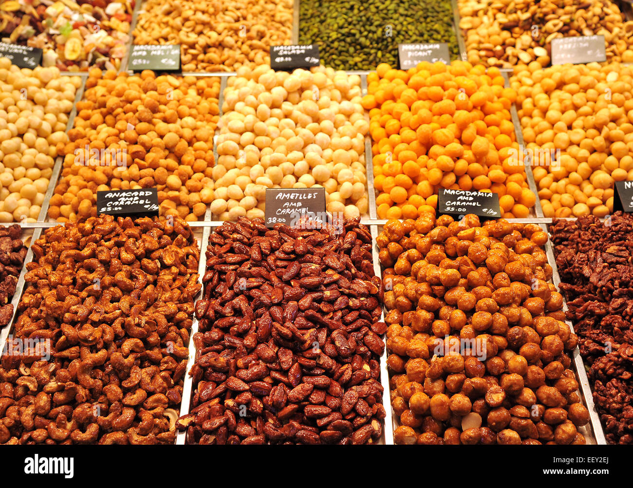 Barcelona, Spain. 8th Jan, 2015. A variety of rosted nuts are on ...