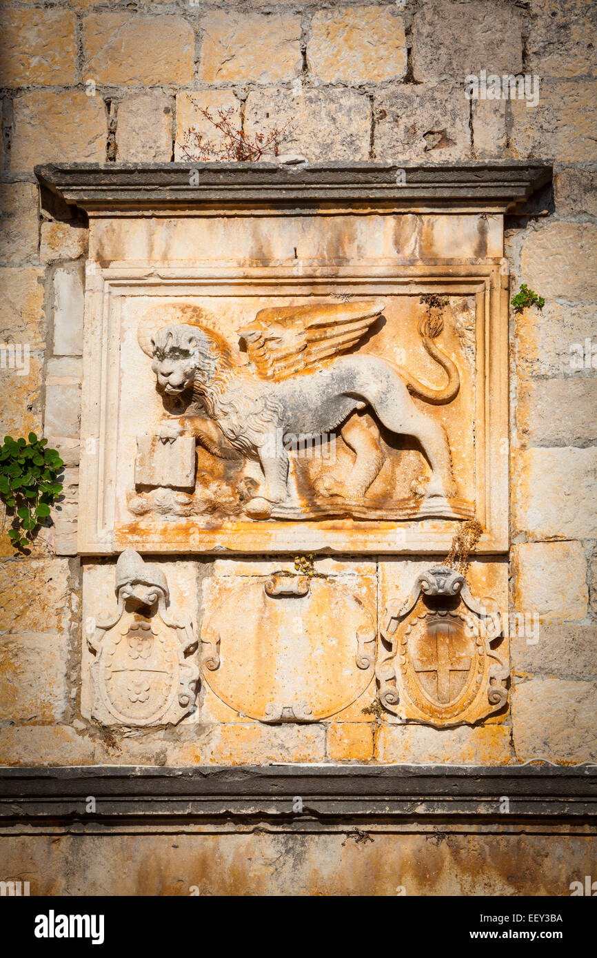 Carved Venetian Lion detail, Stari Grad (Old Town), Korcula Town ...