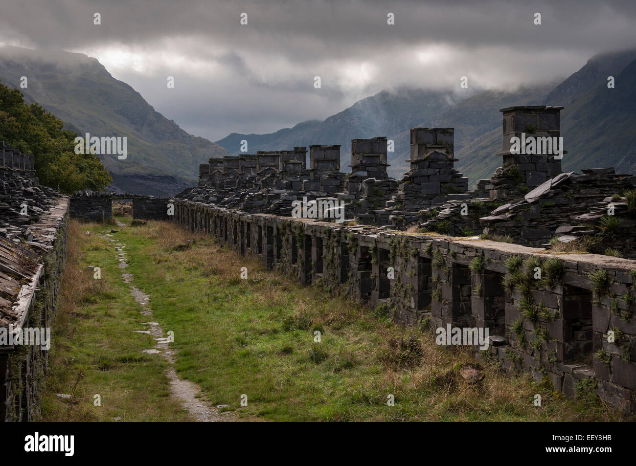 Anglesey barracks at Dinorwig quarry. Moody shot of these slate built ...