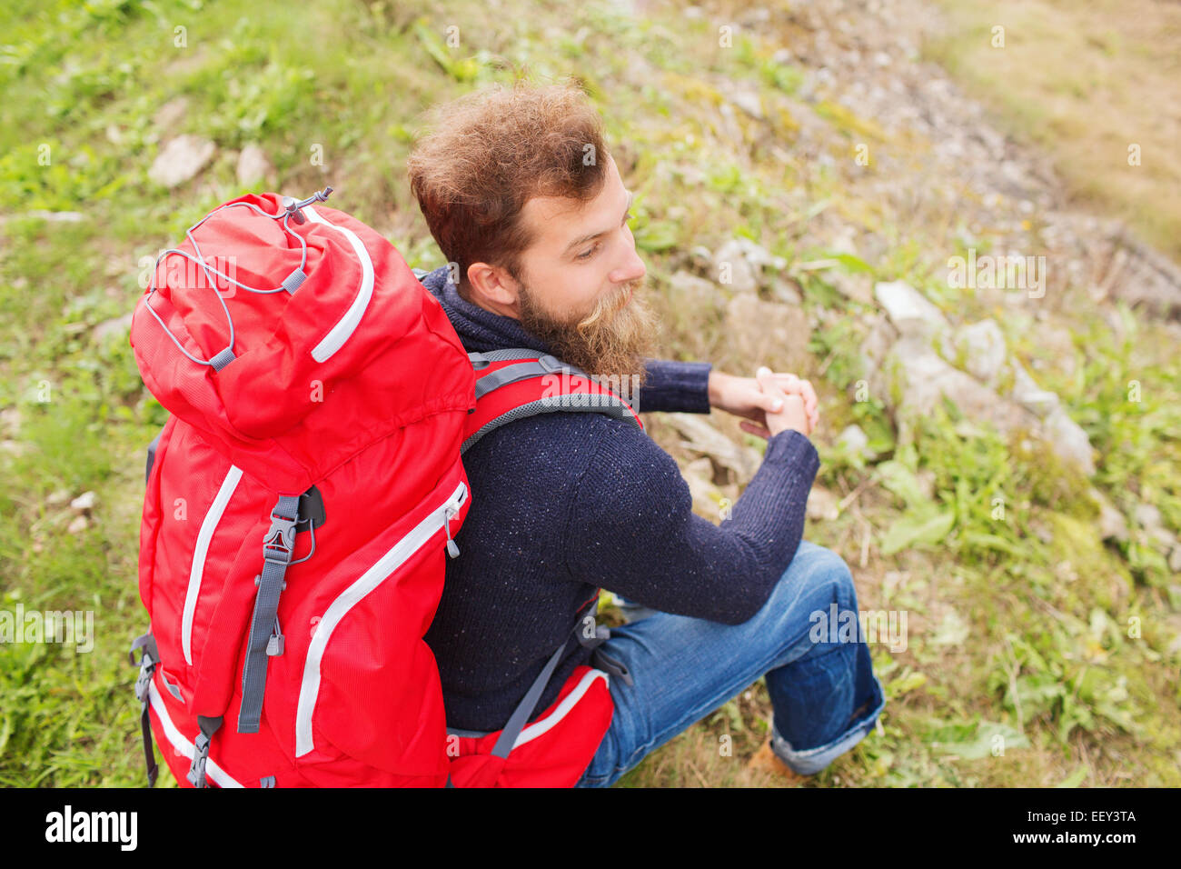 man with backpack hiking Stock Photo - Alamy
