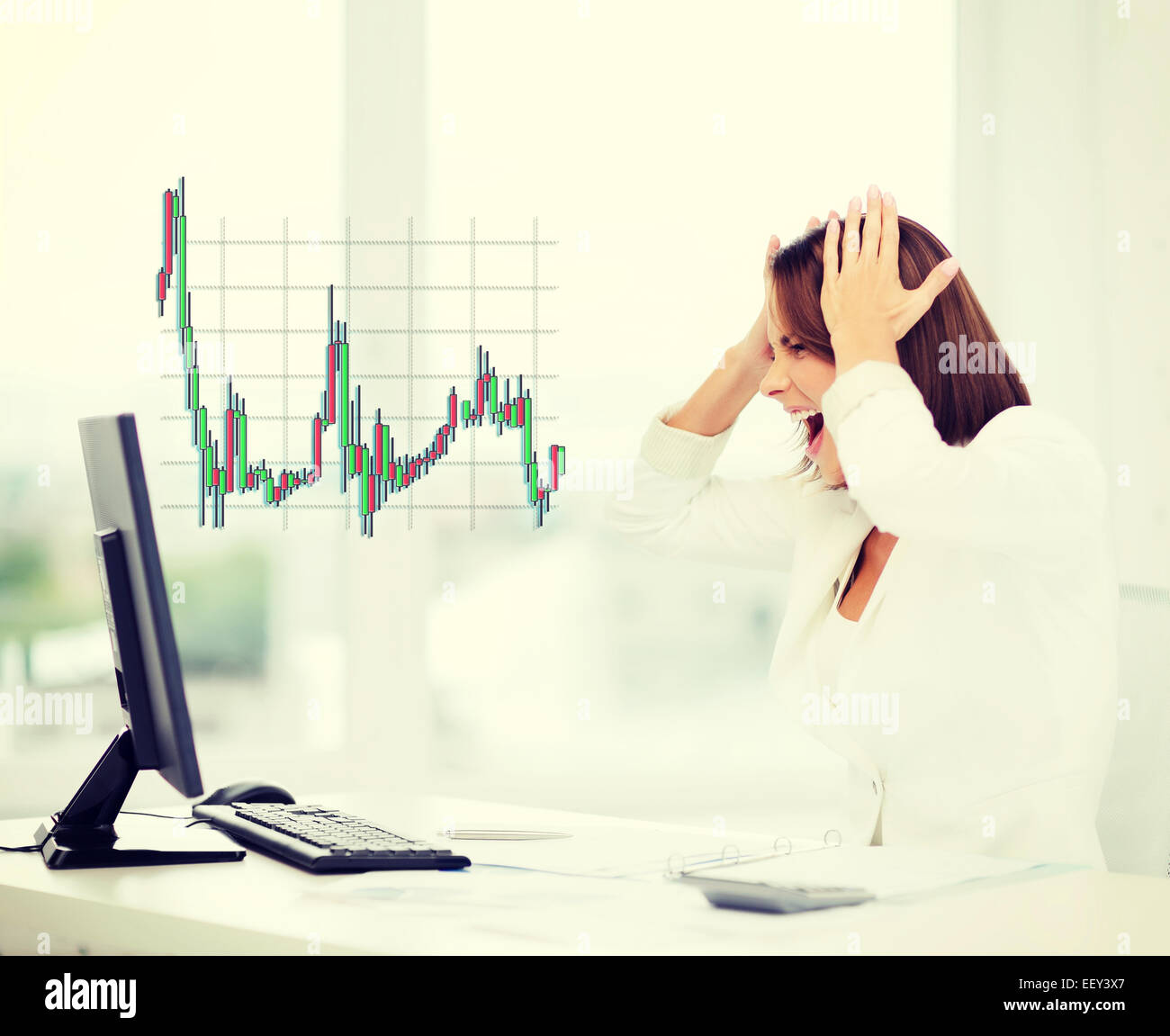 stressed woman with computer Stock Photo - Alamy