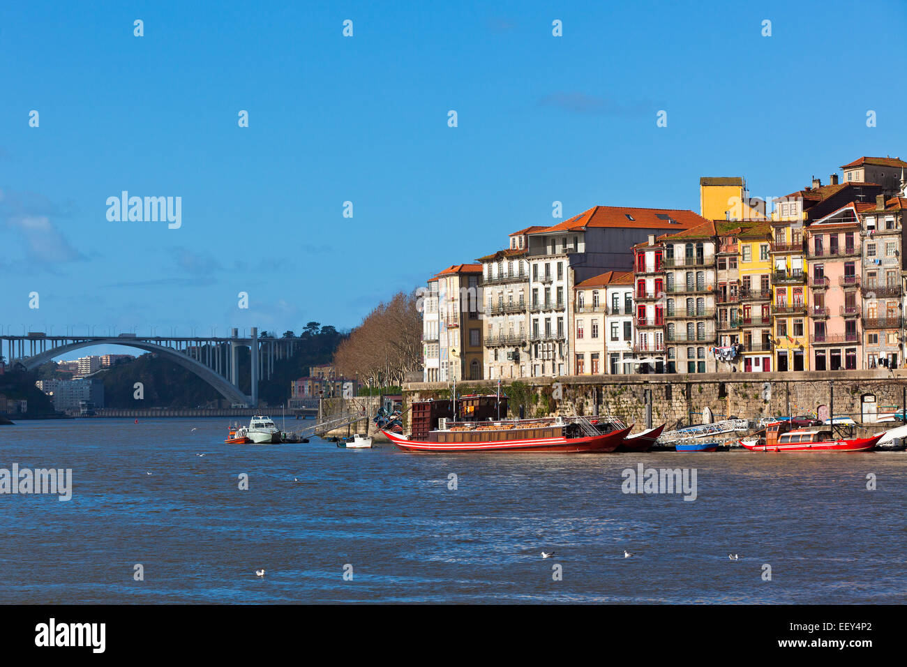 Overview of Old Town of Porto, Portugal. Bridge under Douro river Stock ...