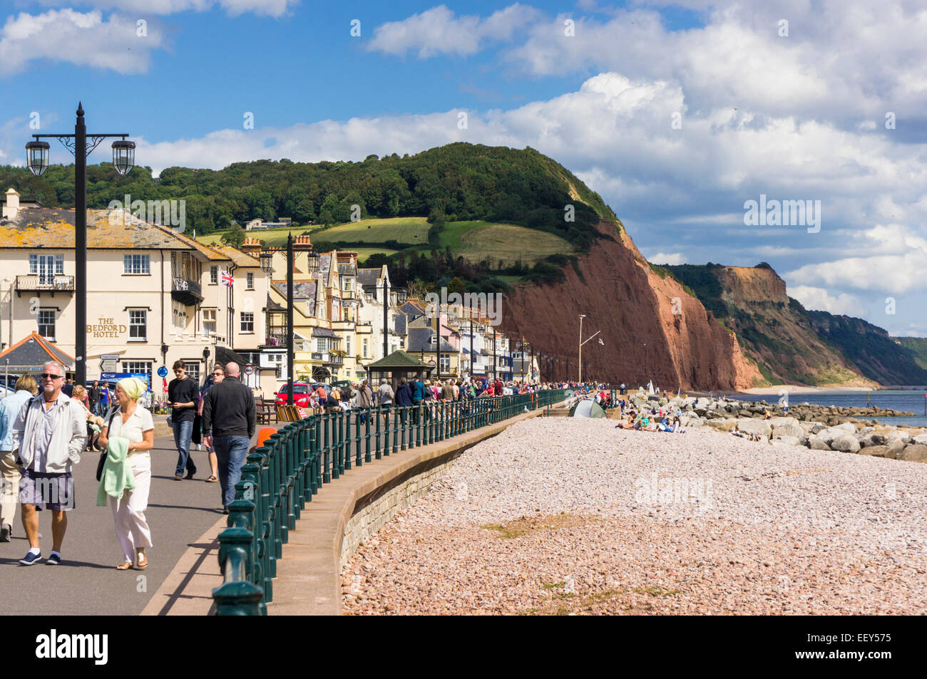 Sidmouth, East Devon, England, UK - promenade, beach and red cliffs in ...