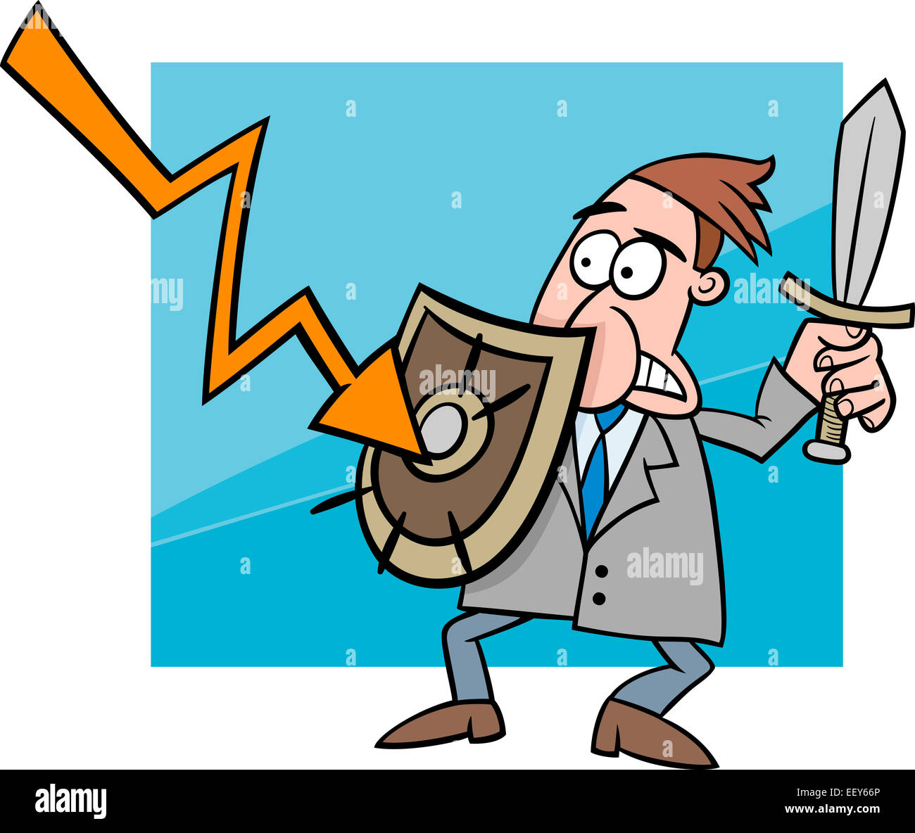 Concept Cartoon Illustration of Businessman fighting with Economic ...