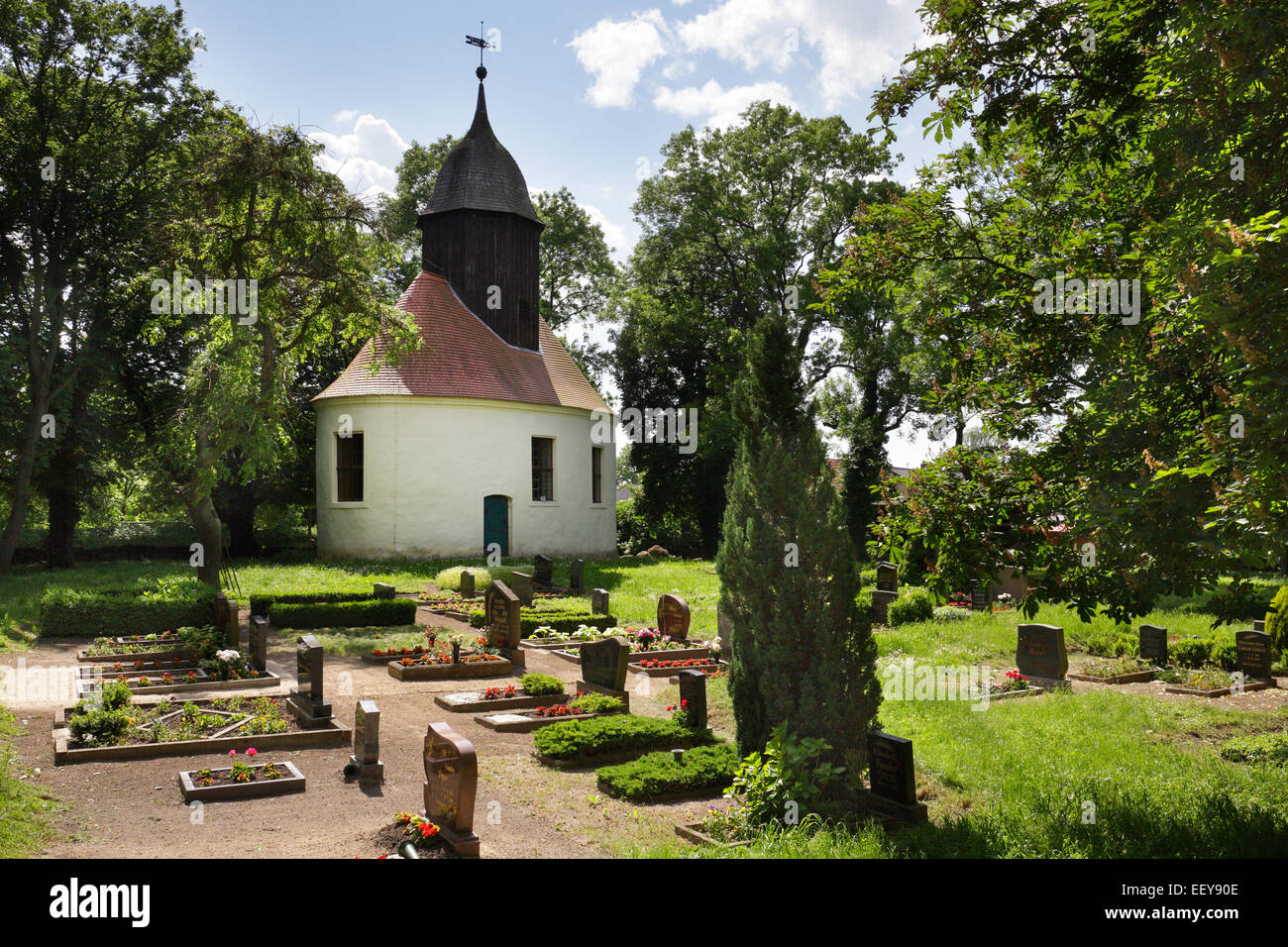 BrÃ¼ssow, Germany, Village church and cemetery in Gruenberg Stock Photo ...